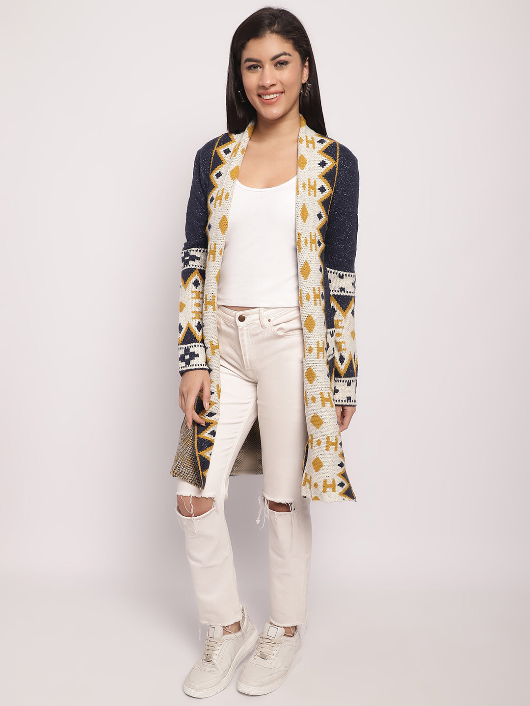 Viscose Full Sleeve Front Open Blue Shrug – NoBarr